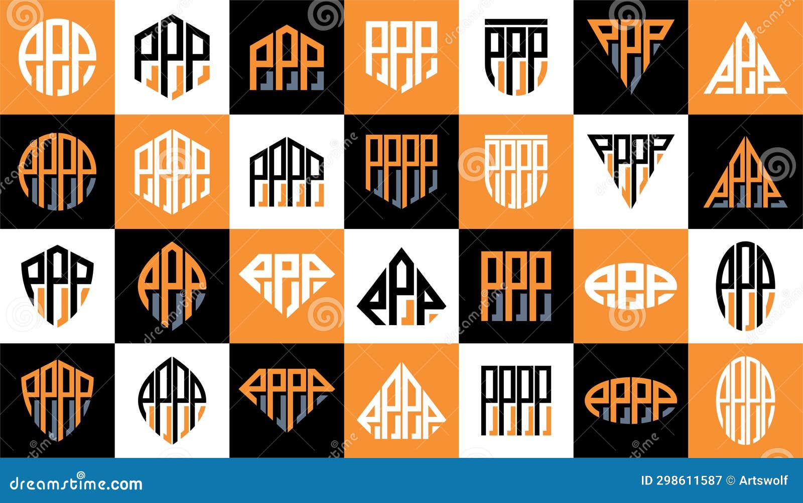 Modern Technology Line Initial Letter P PPP PPPP Logo Design Set Stock ...