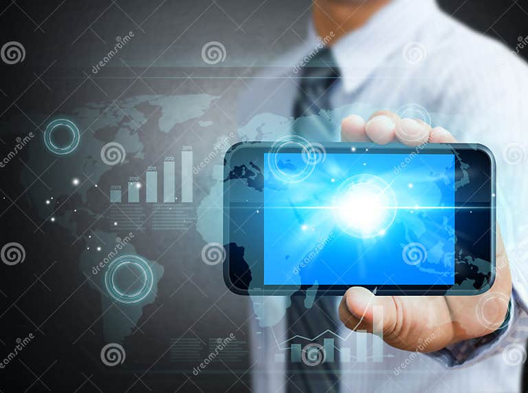 Modern Technology Mobile Phone in a Hand Stock Image - Image of ...