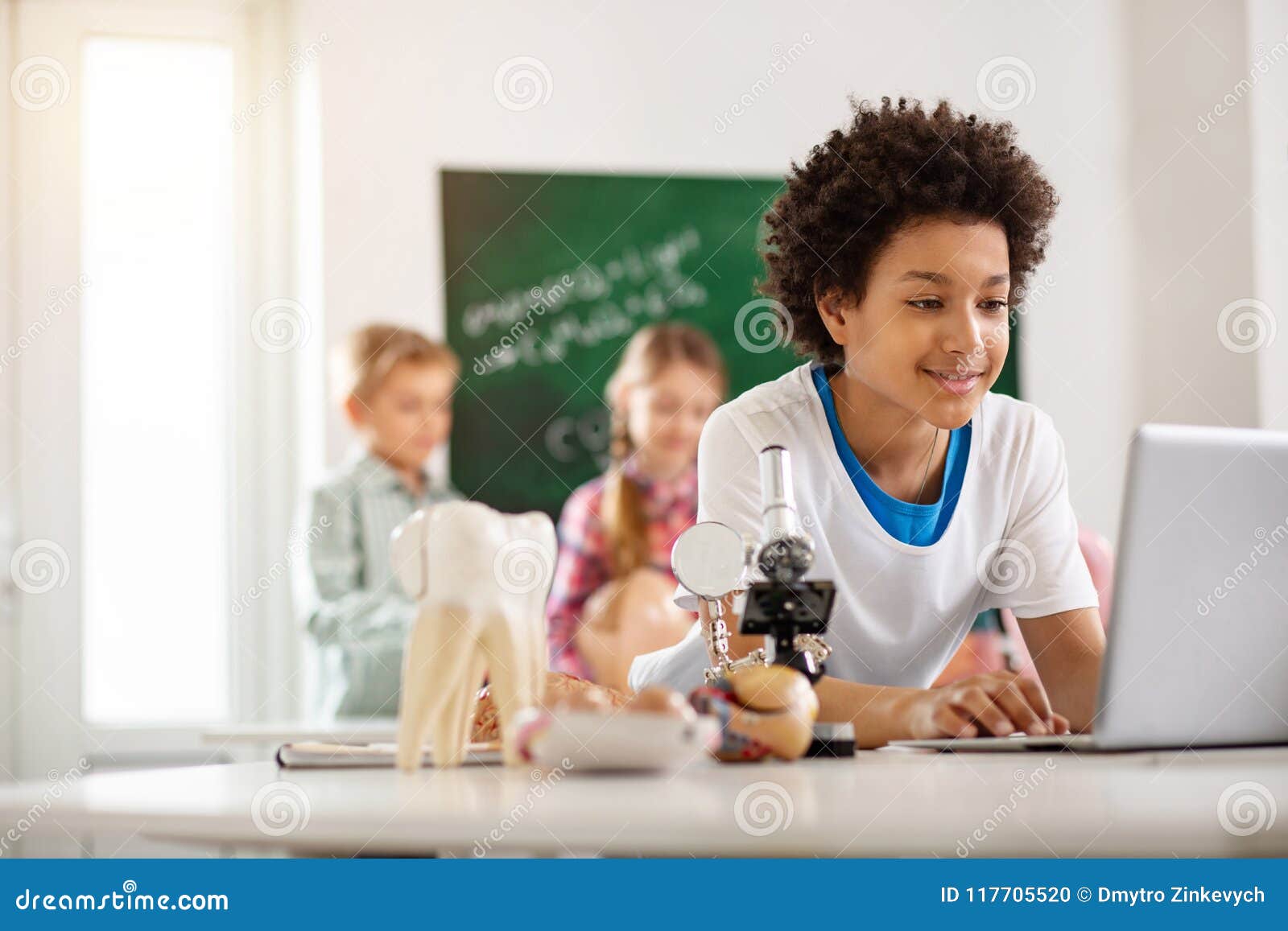 Pleasant Young Pupil Using a Laptop Stock Photo - Image of anatomy ...