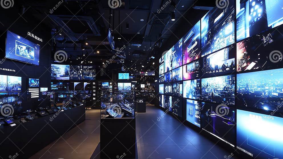 Modern Technology Showroom with Multiple Display Screens Stock ...