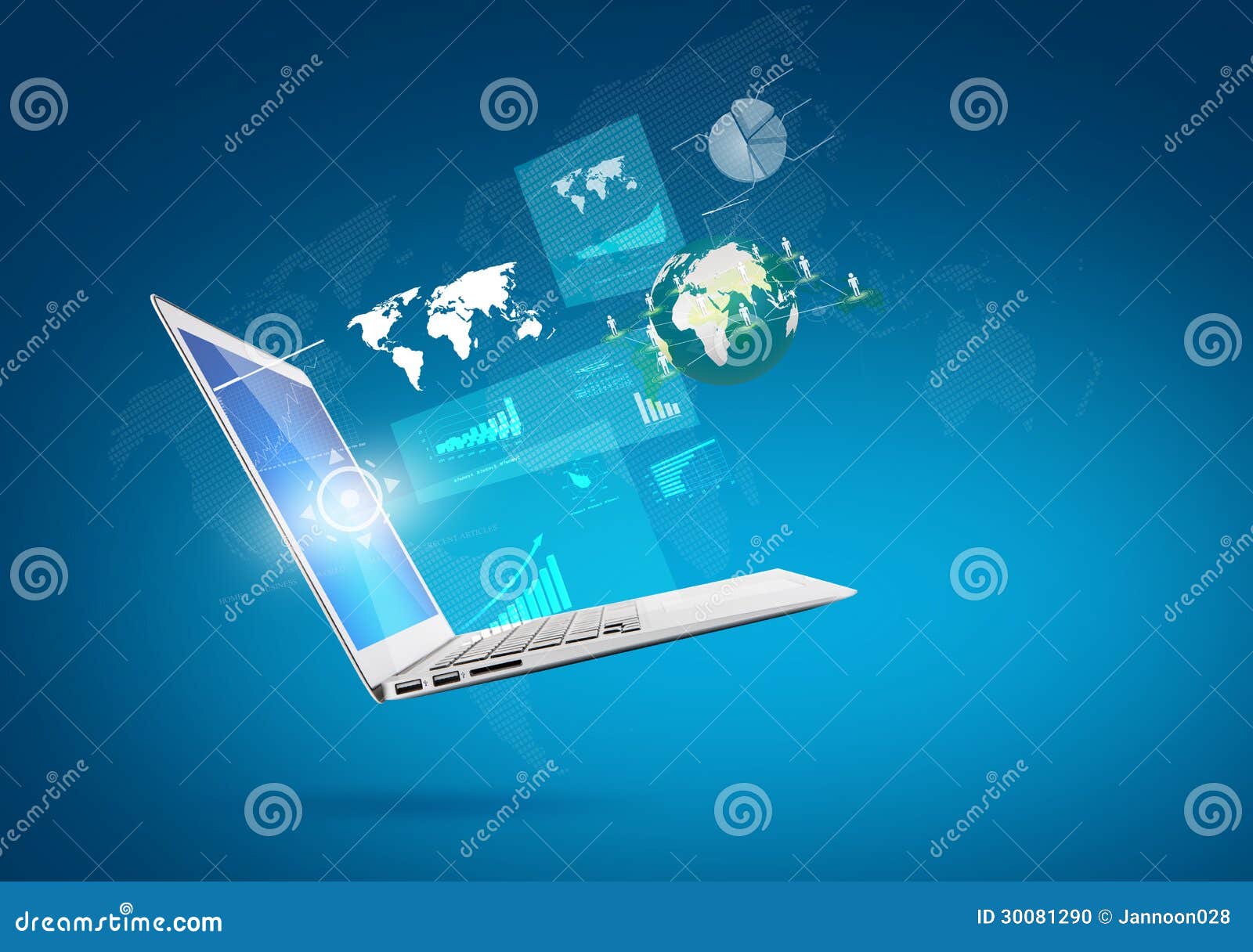 Modern Technology Thin Laptop with Screen and Graph Stock Illustration ...