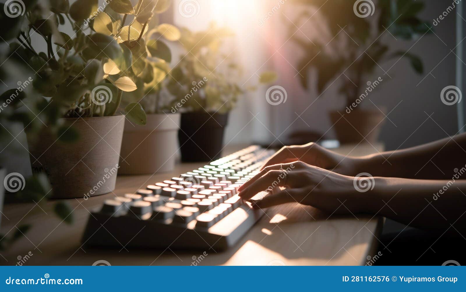 Modern Technology Working Indoors, Typing on Computer Keyboard, Holding ...