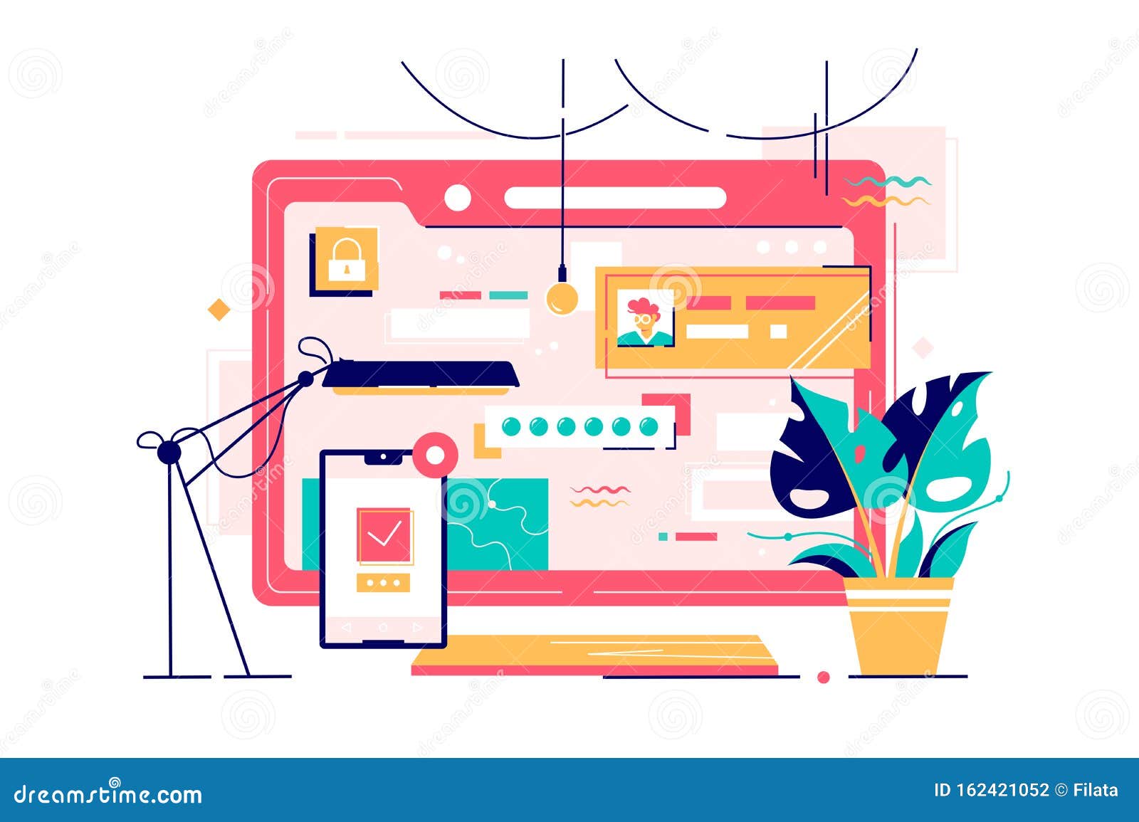 Modern Workspace with Computer and Smartphone Stock Vector ...