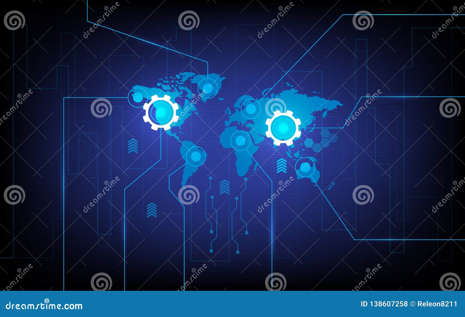 Modern Technology World Map Communication Stock Vector - Illustration ...