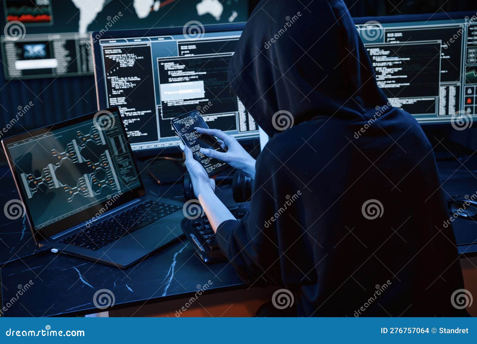 Modern Technology. Young Professional Female Hacker is Indoors by ...