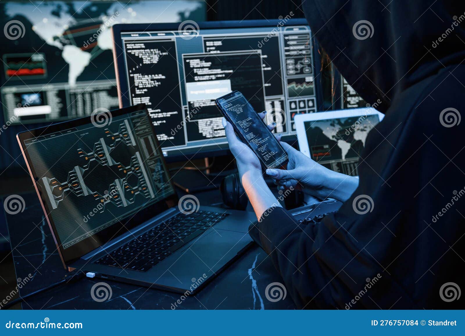 Modern Technology. Young Professional Female Hacker is Indoors by ...