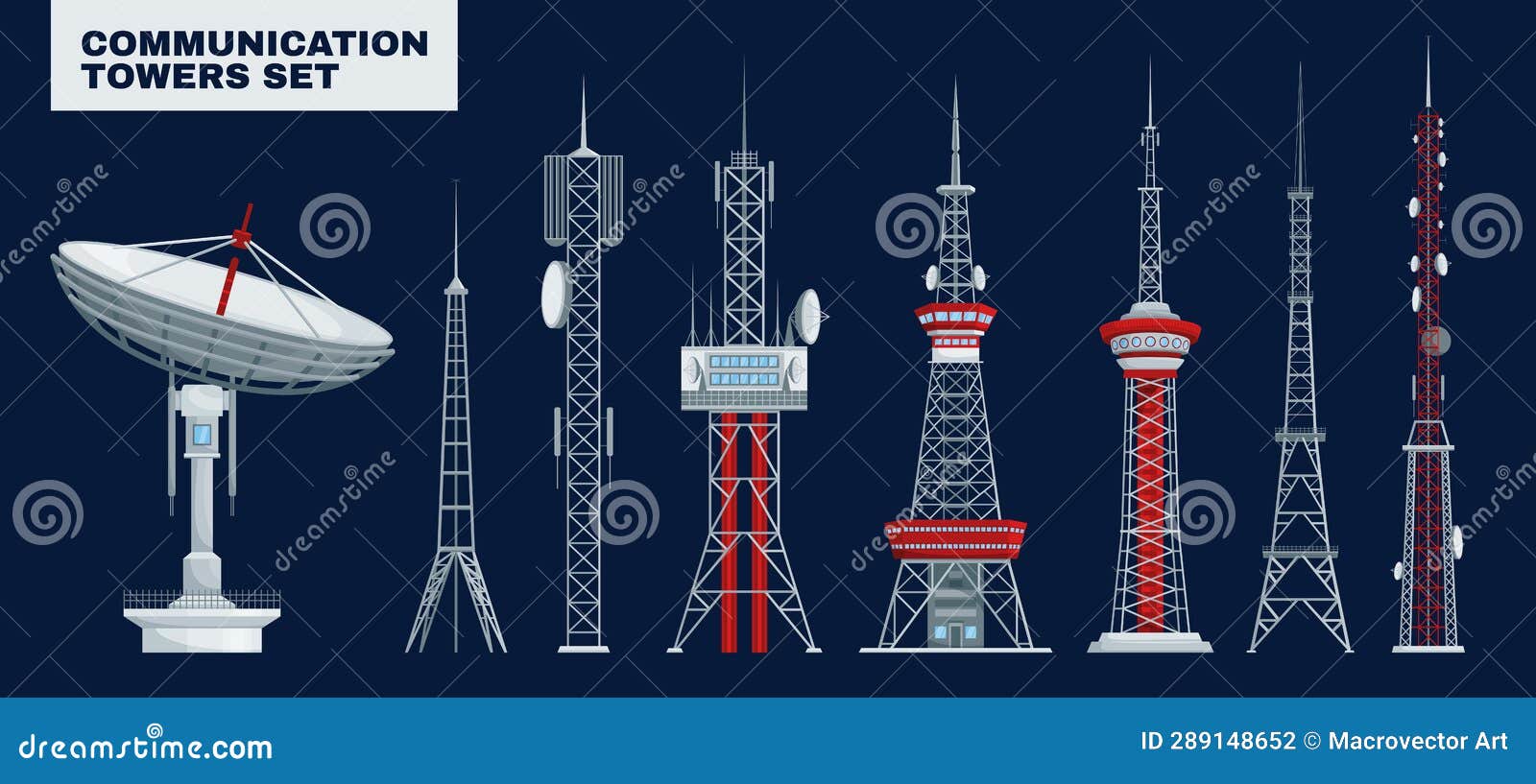Modern Telecommunication Towers Set Stock Vector - Illustration of ...