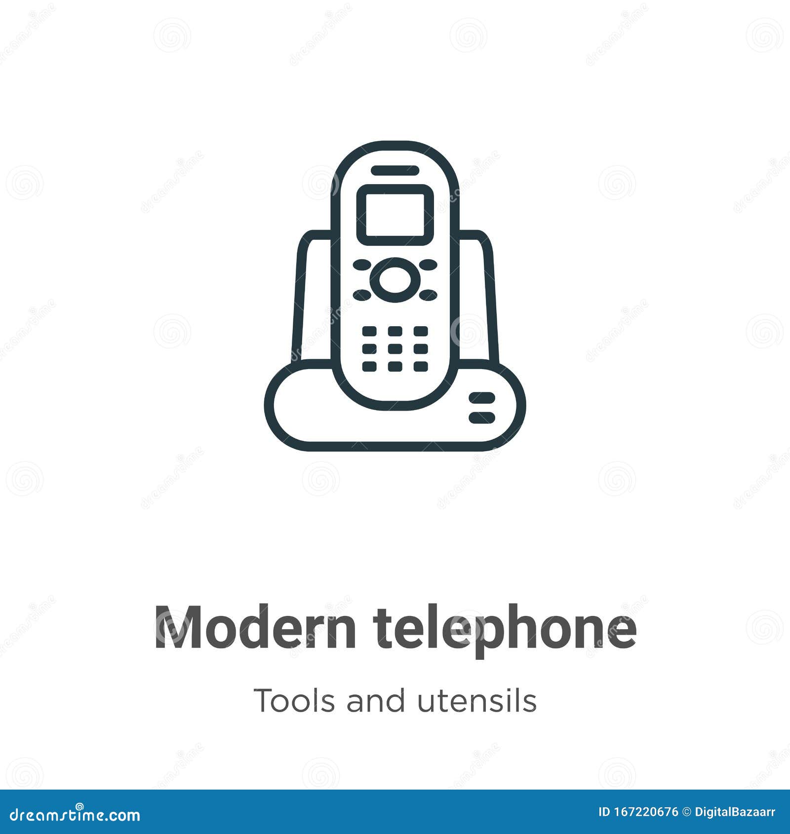 Modern Telephone Outline Vector Icon. Thin Line Black Modern Telephone ...