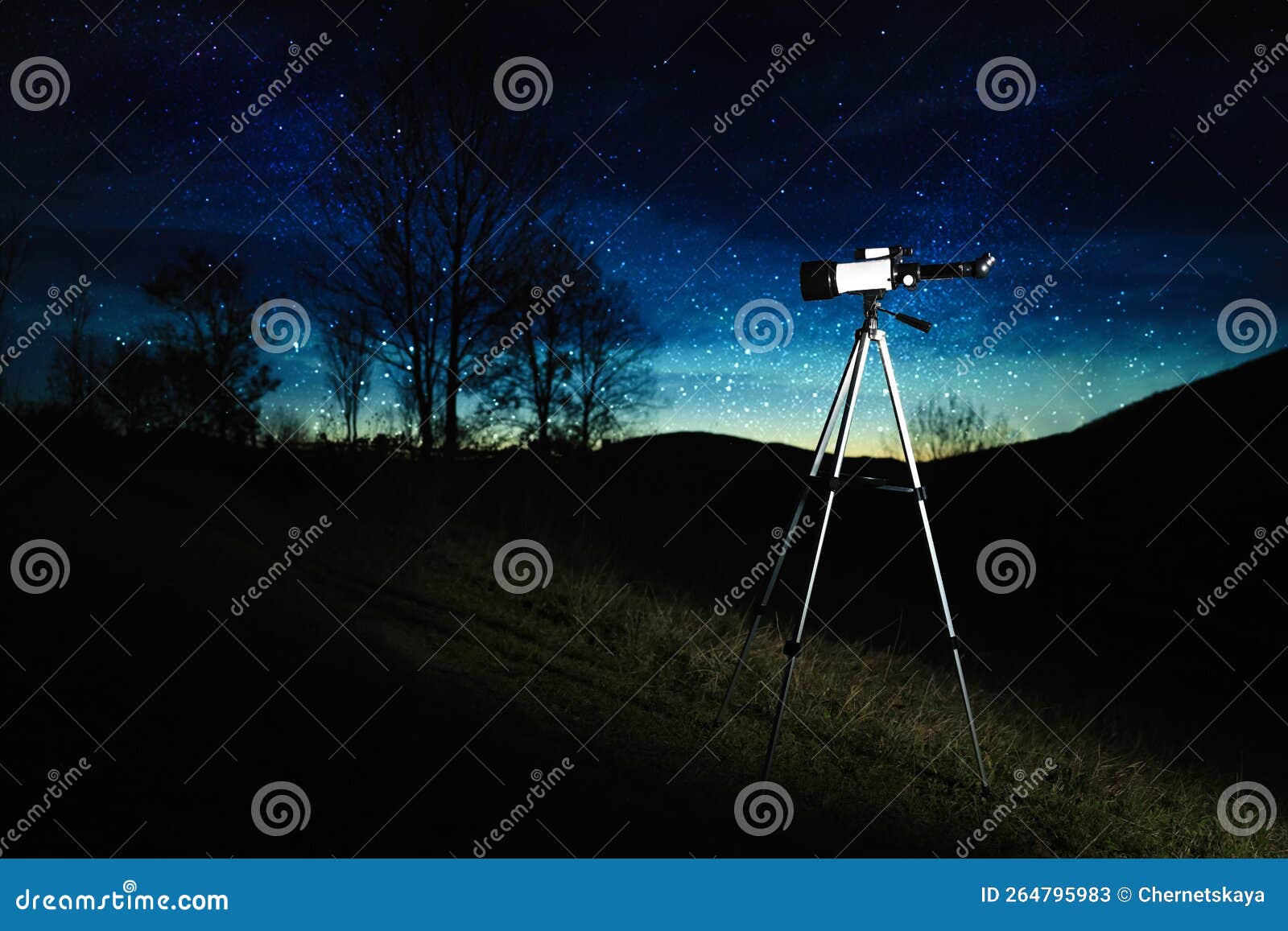 Modern Telescope and Beautiful Sky in Evening Outdoors. Learning ...