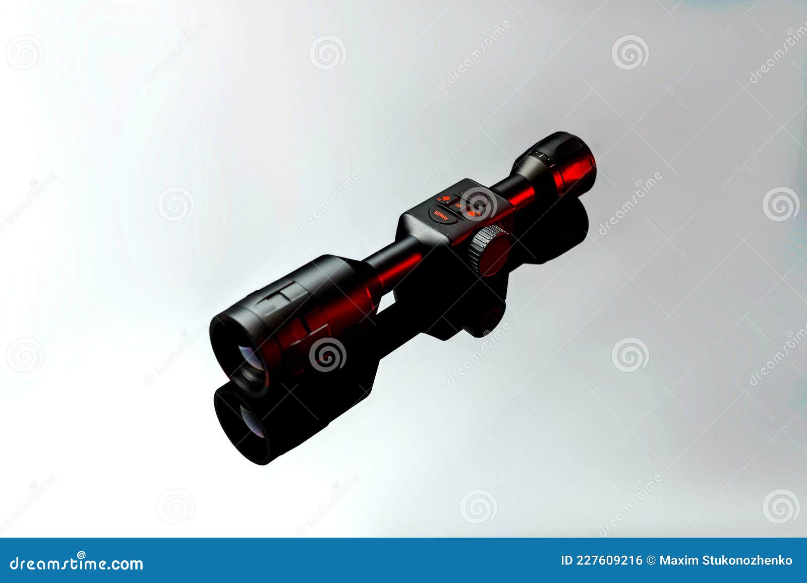 Modern Telescopic Sight on a Smooth Mirrored Surface. the Sight is ...