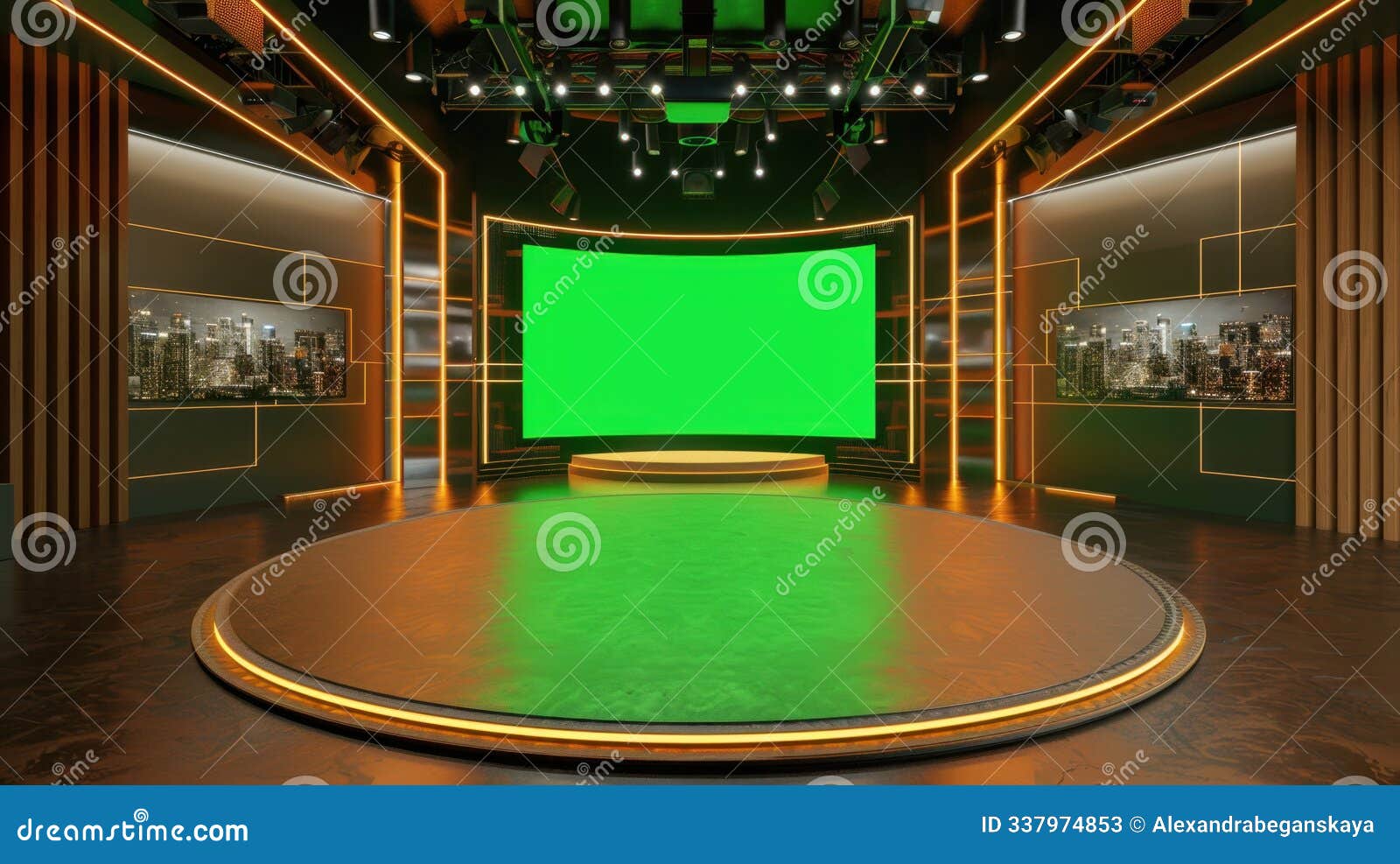 Modern Television Studio with Green Screen and Professional Lighting ...