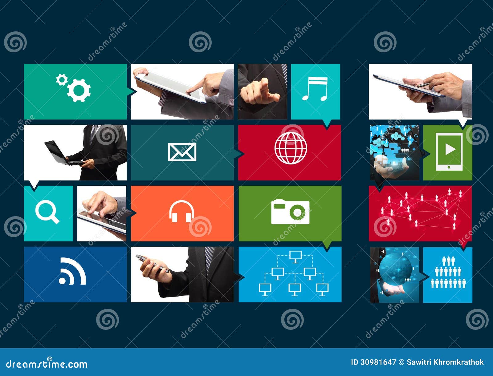 Modern Template Design with Cloud of Colorful Application Icon Stock ...
