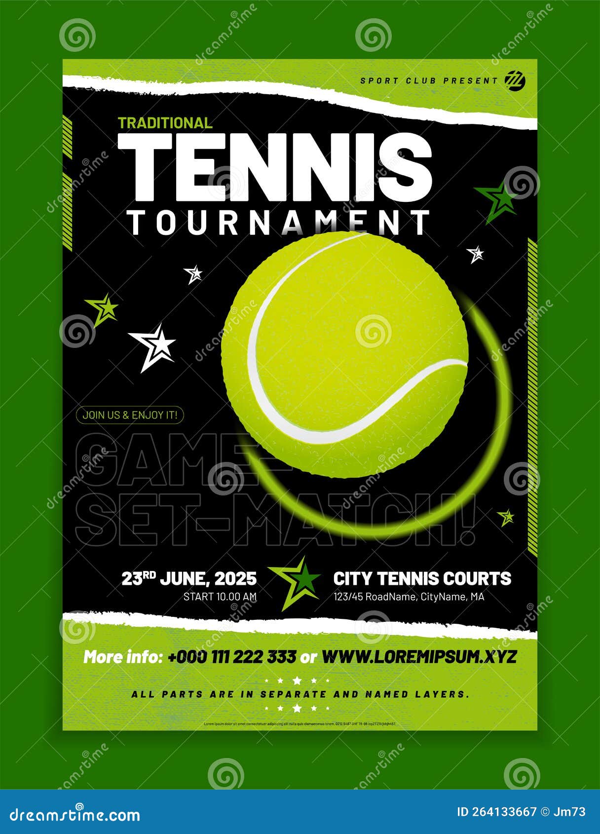 Modern Tennis Poster Template with Sample Text in Separate Layer Stock ...