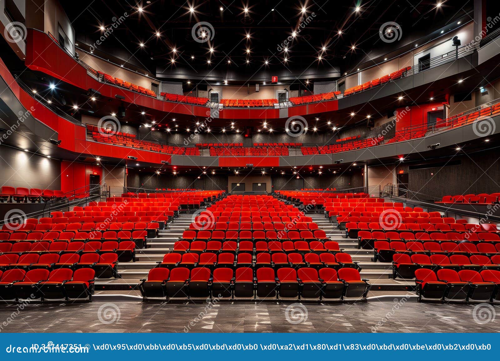 Modern Theater Hall Featuring Rows of Red Seating and Bright Stage ...