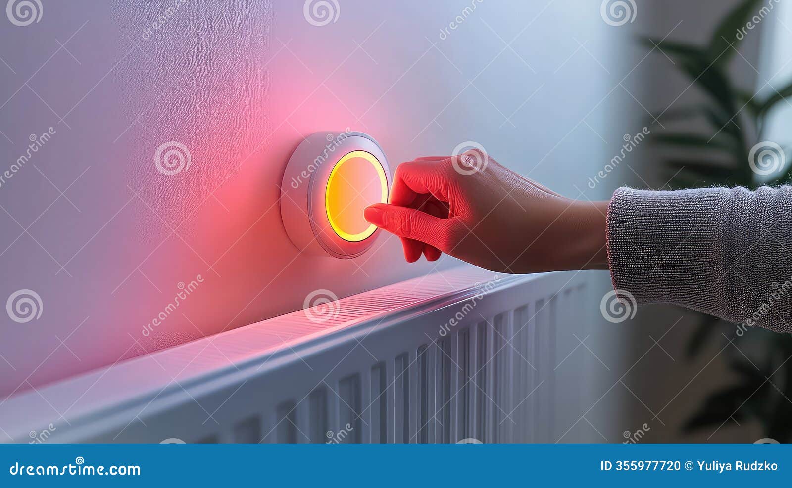 Modern Thermostat Adjustment: Hand Turning Dial on Sleek White Radiator ...