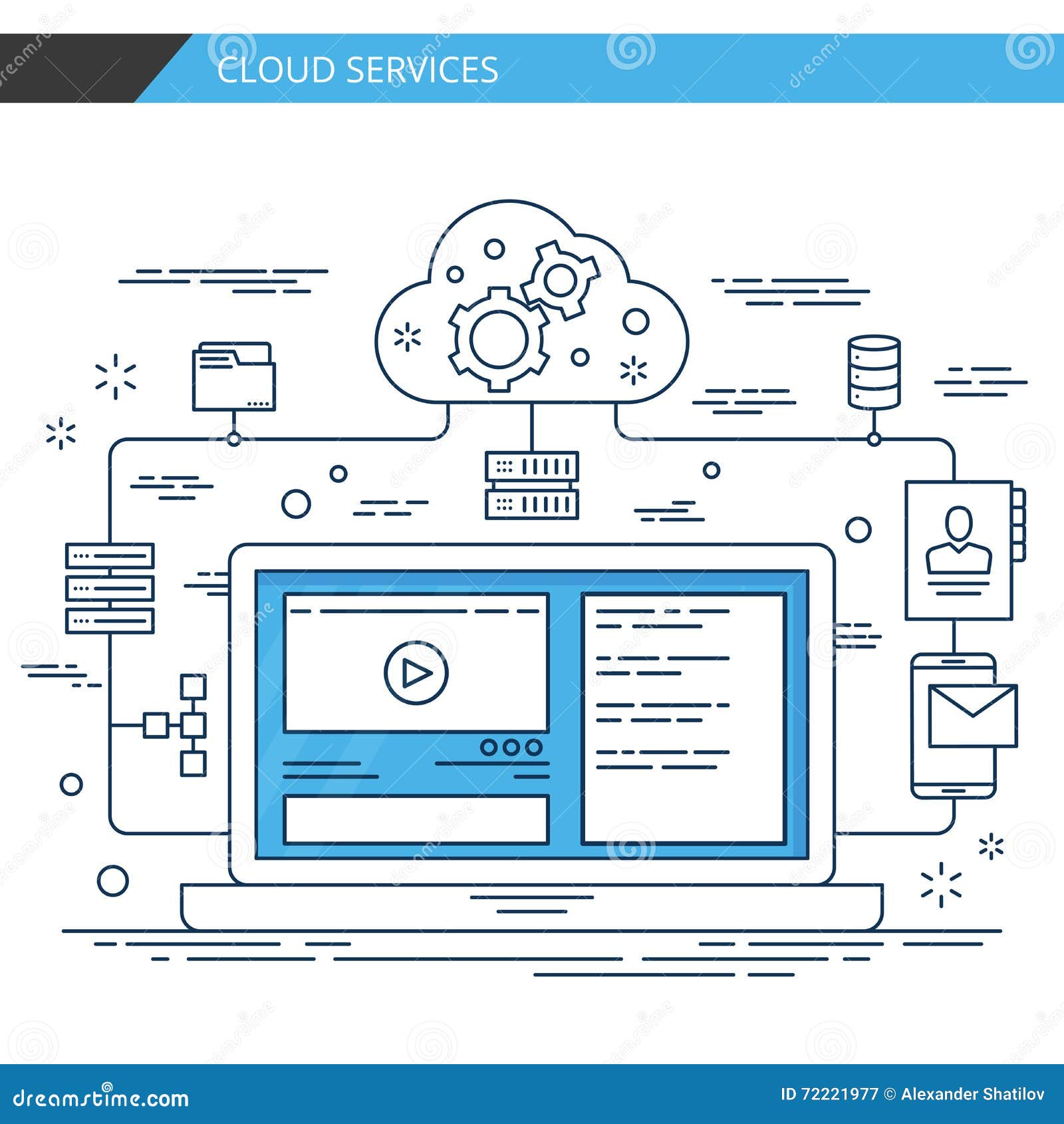 Modern Thin Line Design Cloud Services. Premium Quality Vector. Stock ...