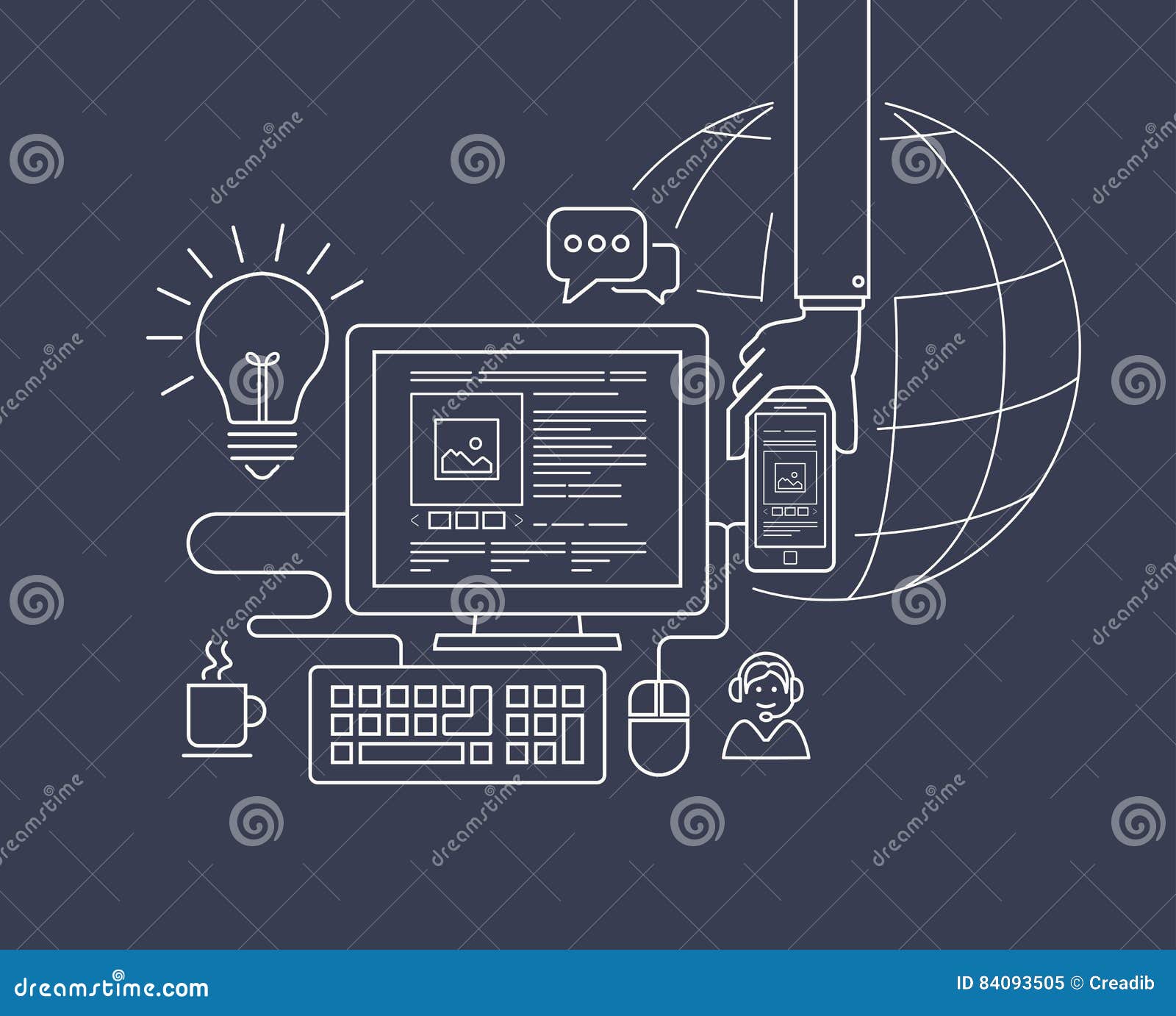 Modern Thin Line Flat Design for Web Design Illustration Stock Vector ...