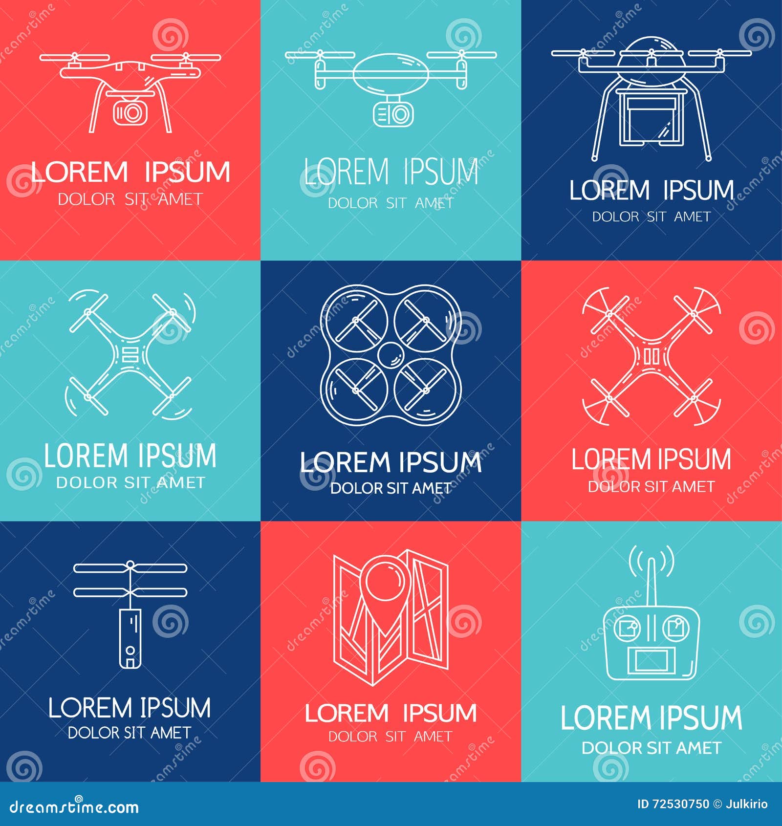 Modern Thin Line Set with Drones. Collection of Logotypes with ...
