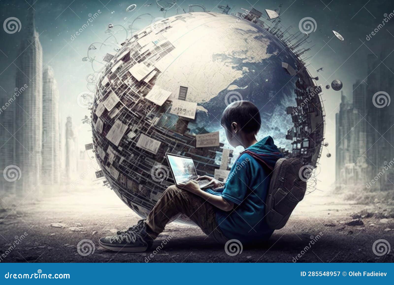 Little Boy Sitting on Floor and Using Laptop Stock Illustration ...