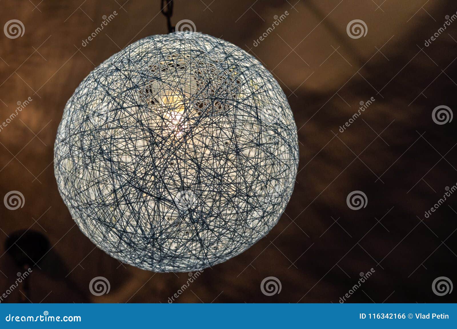 Modern Threaded Circle Lamp in the Dark Stock Photo - Image of basket ...