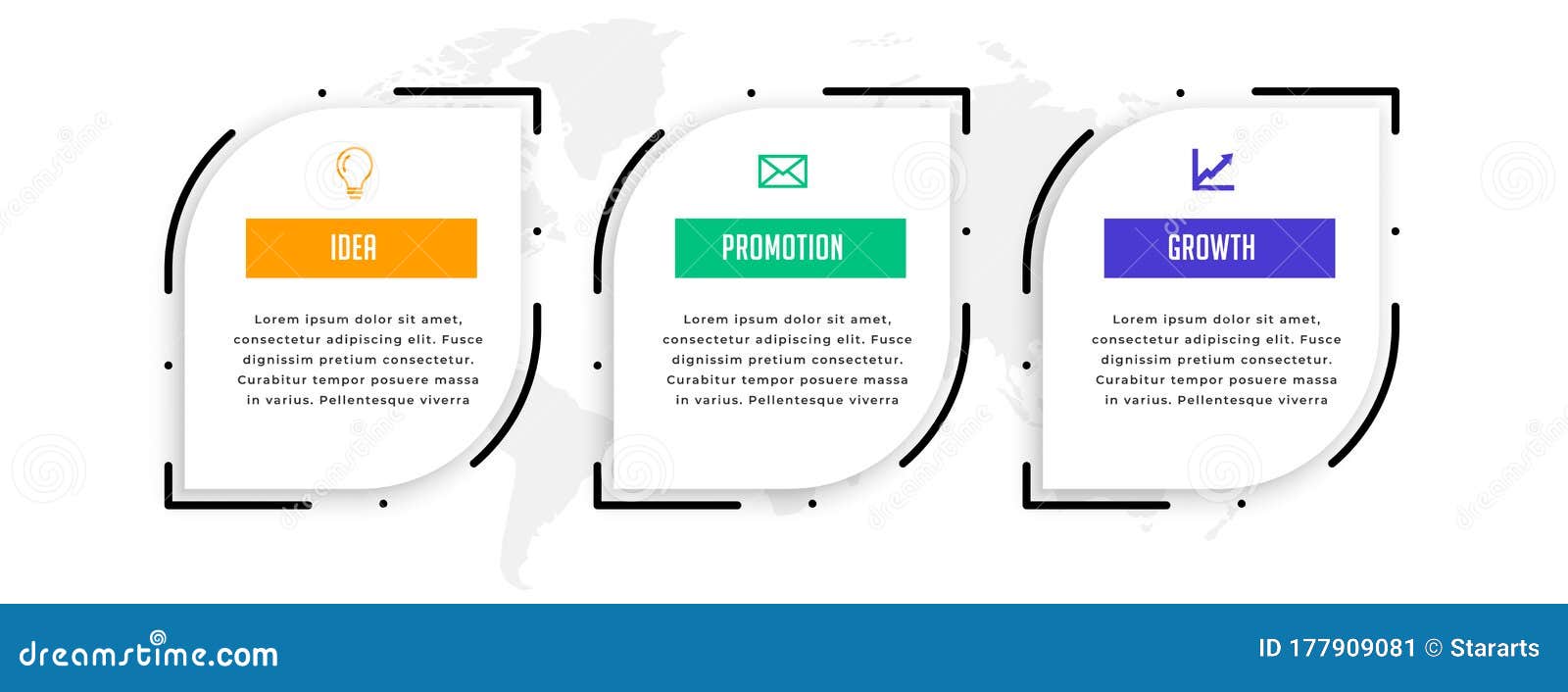 Modern Three Step Infographic Workflow Diagram Banner Design Cartoon ...