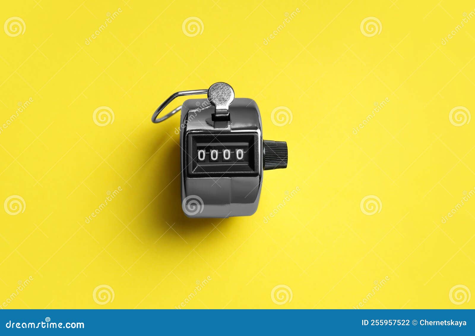 Modern Timer on Yellow Background, Top View Stock Photo - Image of flip ...