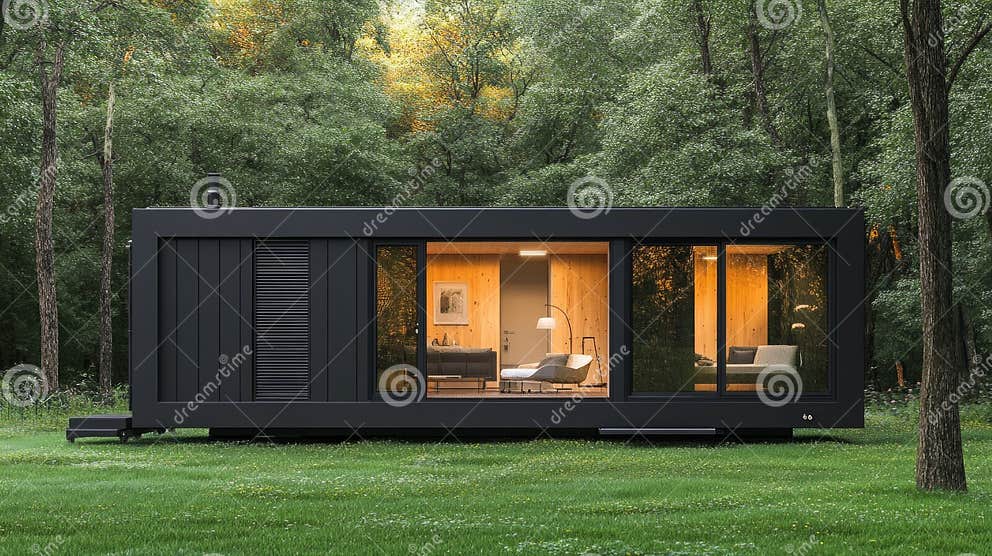 Modern Tiny Modular Home with Customizable Interiors and Warm Lighting ...