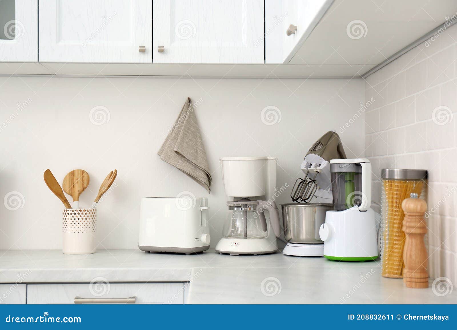 Modern Toaster and Other Home Appliances on Countertop in Kitchen Stock ...