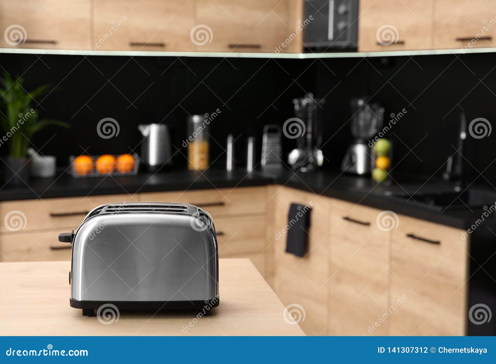 Modern Toaster on Table in Kitchen Stock Photo - Image of food ...