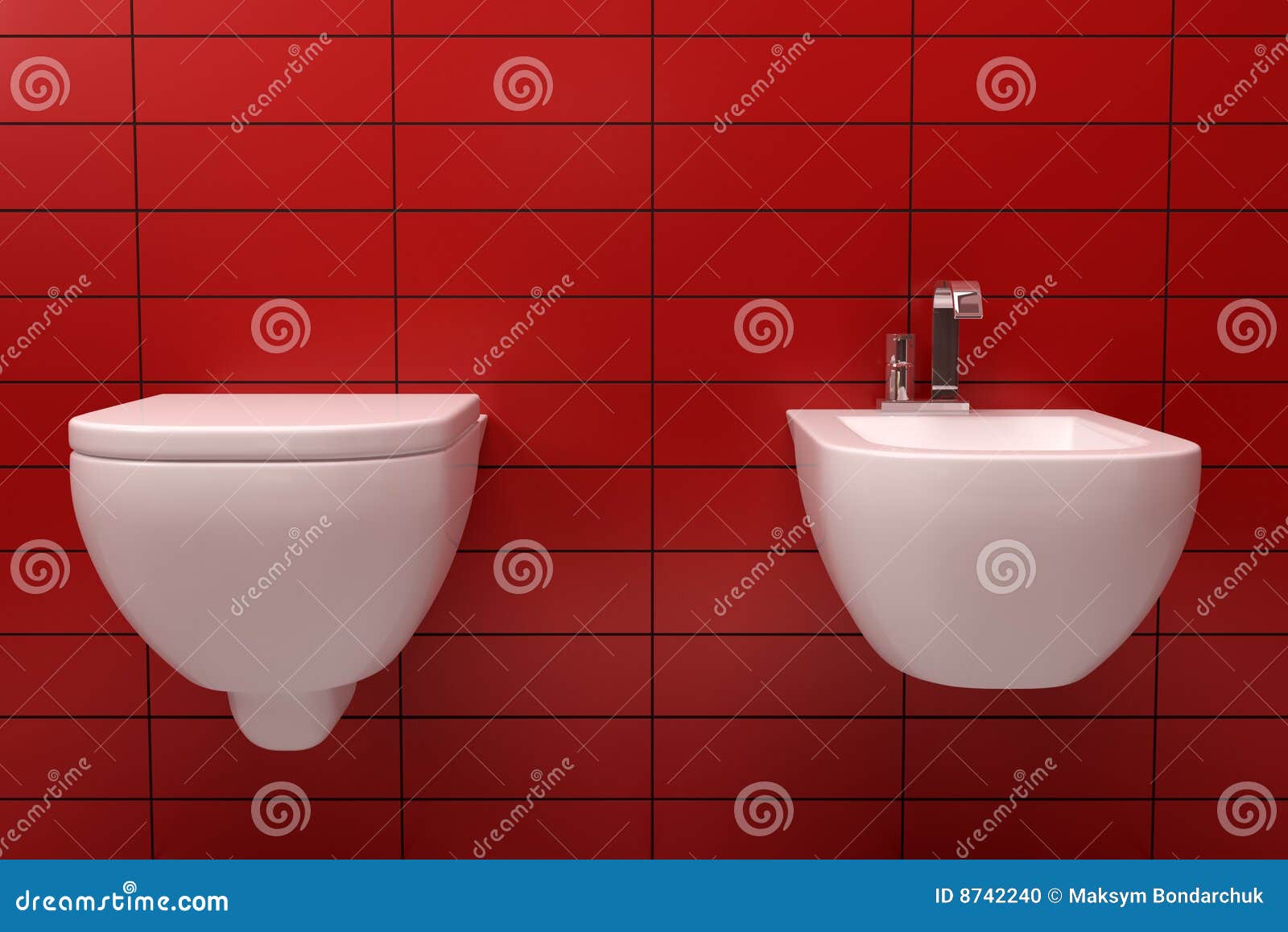 Modern Toilet with Red Tile Stock Illustration - Illustration of steel ...
