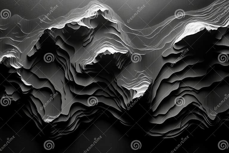 Modern Topographic Map Design: Elevation Lines on Black Background with ...