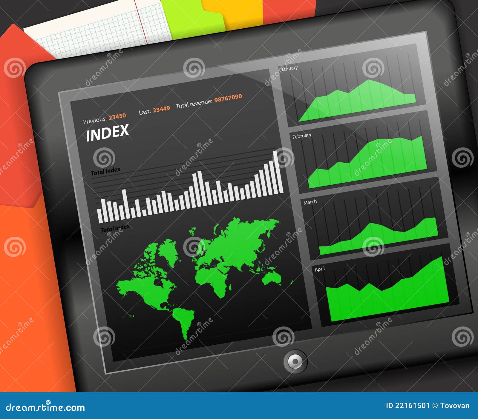 Modern Touch Gadget with Infographics Stock Vector - Illustration of ...