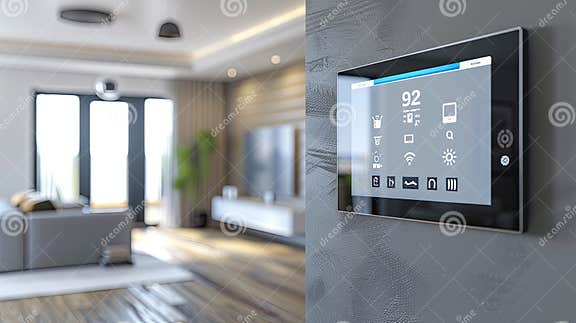 A Modern Touchscreen Control Panel Mounted on a Sleek Wall in a Smart ...
