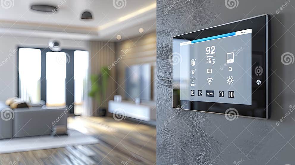 A Modern Touchscreen Control Panel Mounted on a Sleek Wall in a Smart ...