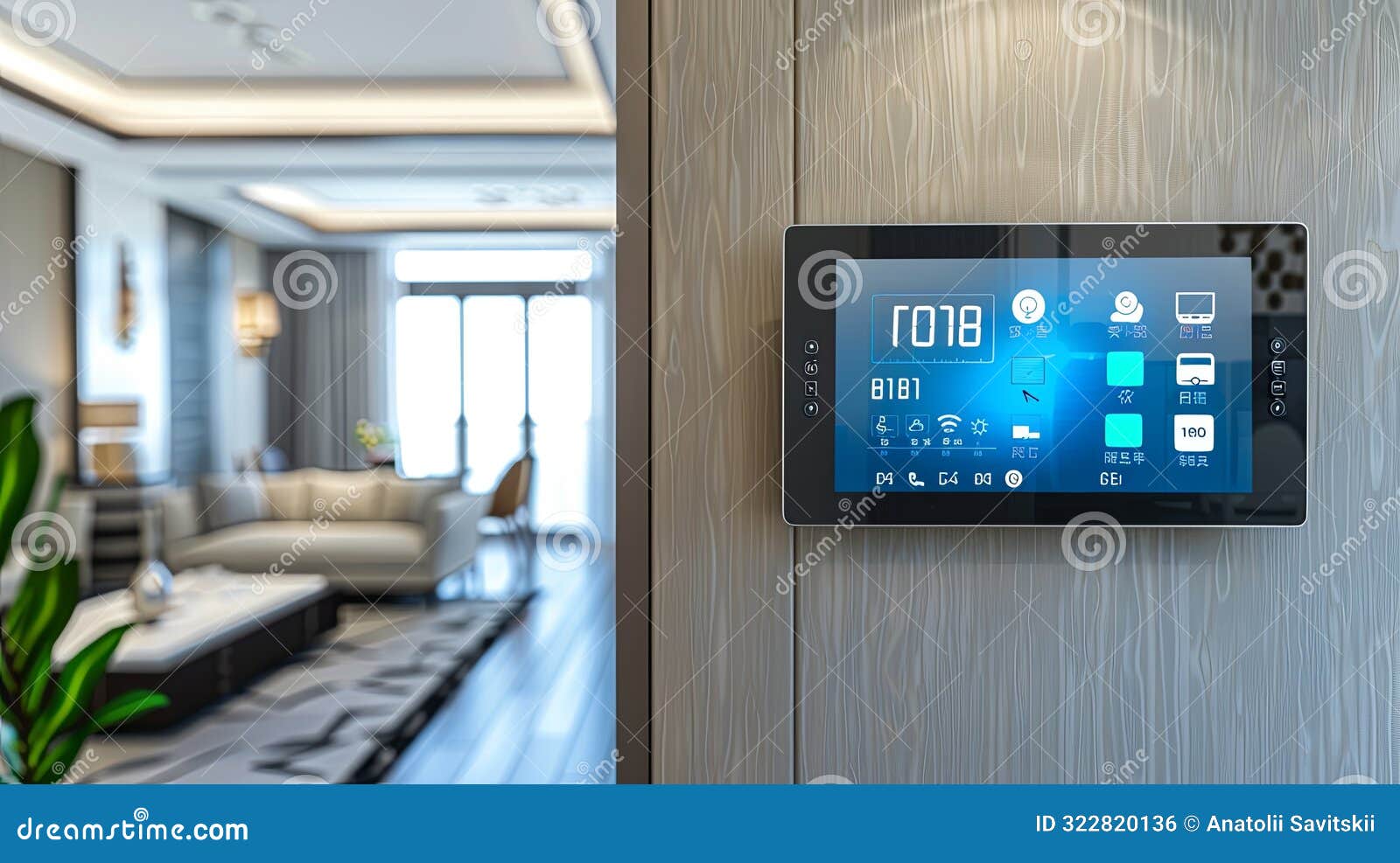 A Modern Touchscreen Control Panel on a Sleek Wall in a Smart Home ...