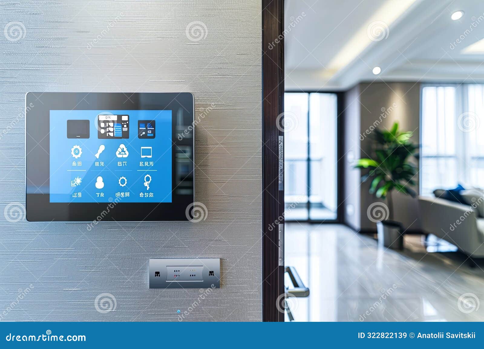 A Modern Touchscreen Control Panel in a Smart Home Showing Options for ...