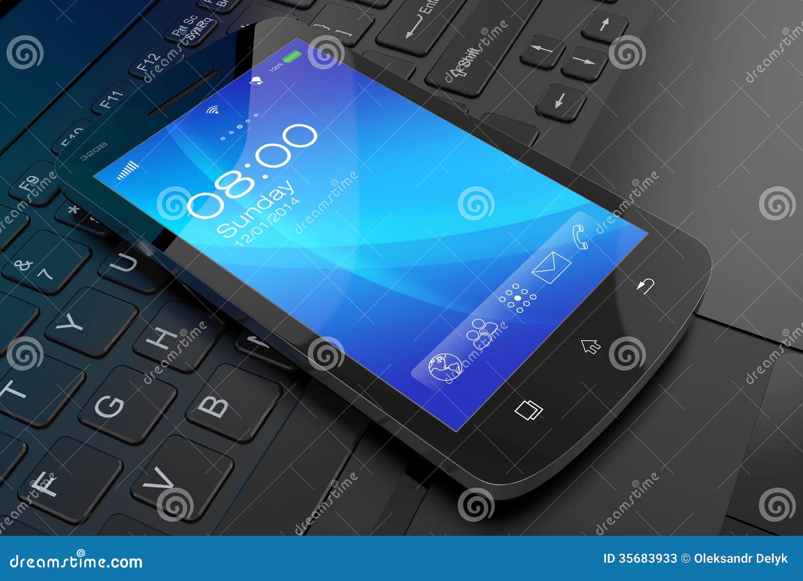 Modern Touchscreen Smartphone on Laptop. Stock Illustration ...