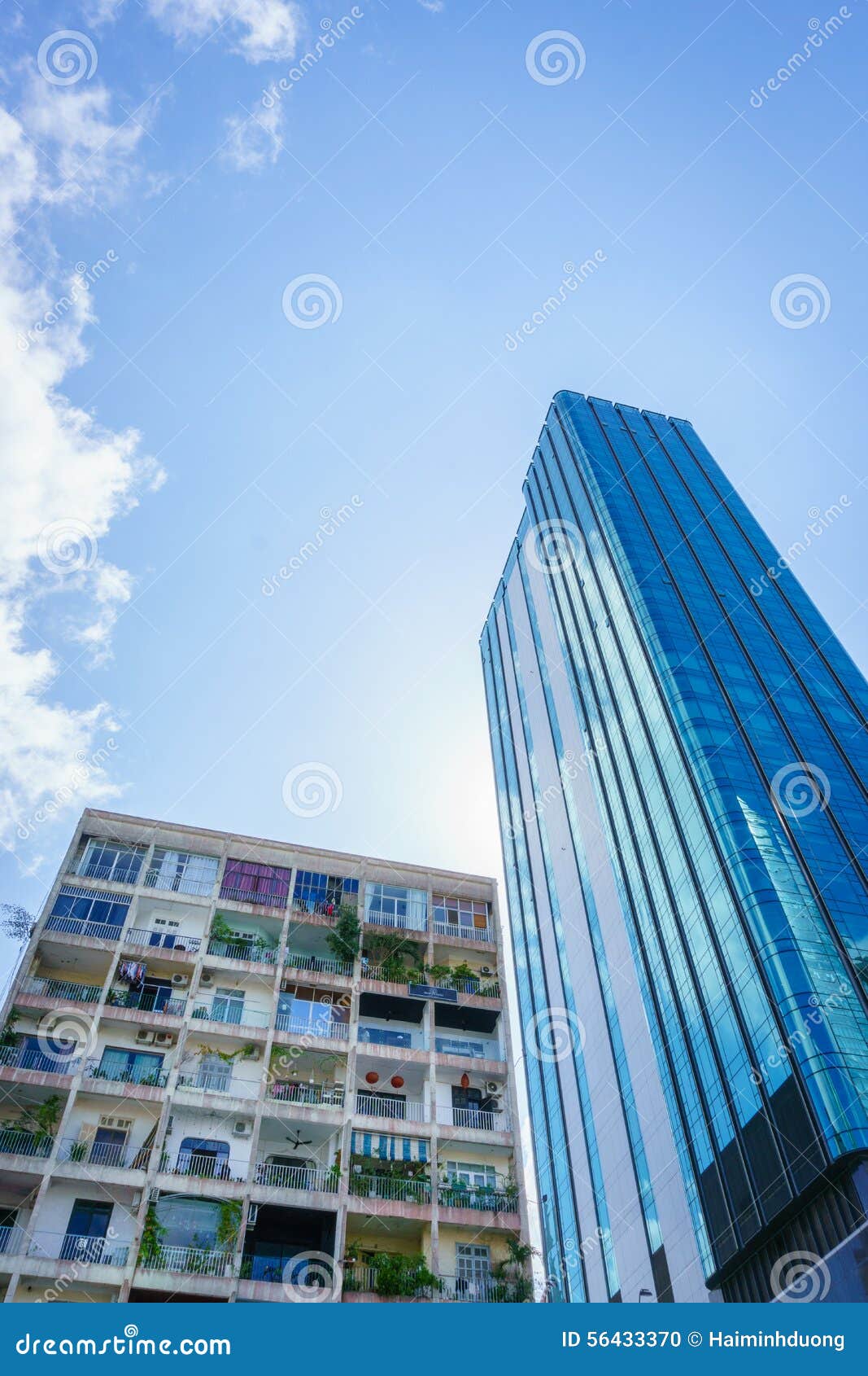 The Modern Tower and Old Building Stock Photo - Image of reflection ...
