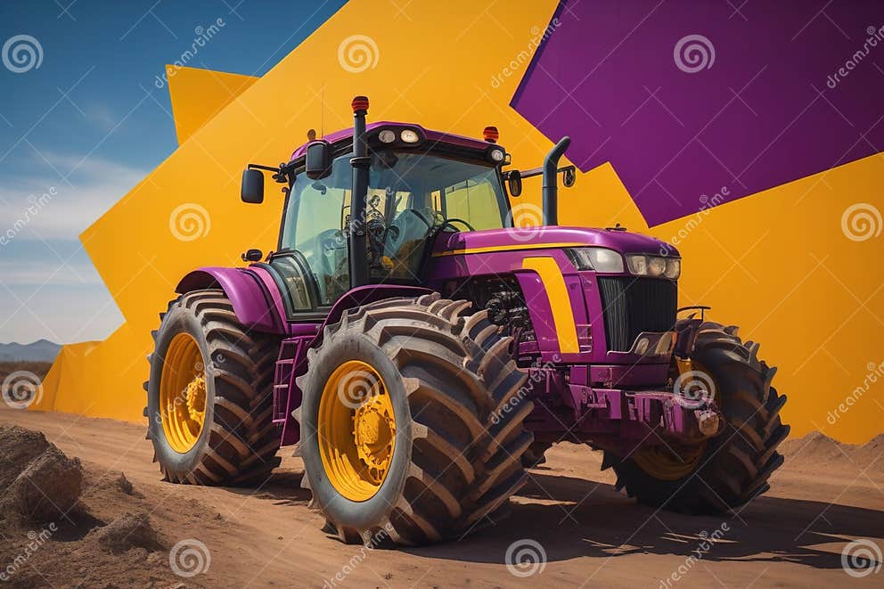 Modern Tractor on a Colored Background. Ai Generative Stock Photo ...