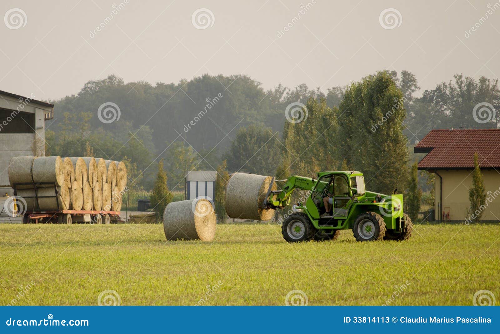 Modern Tractor Moving Hay Bales Stock Image - Image of agricultural ...