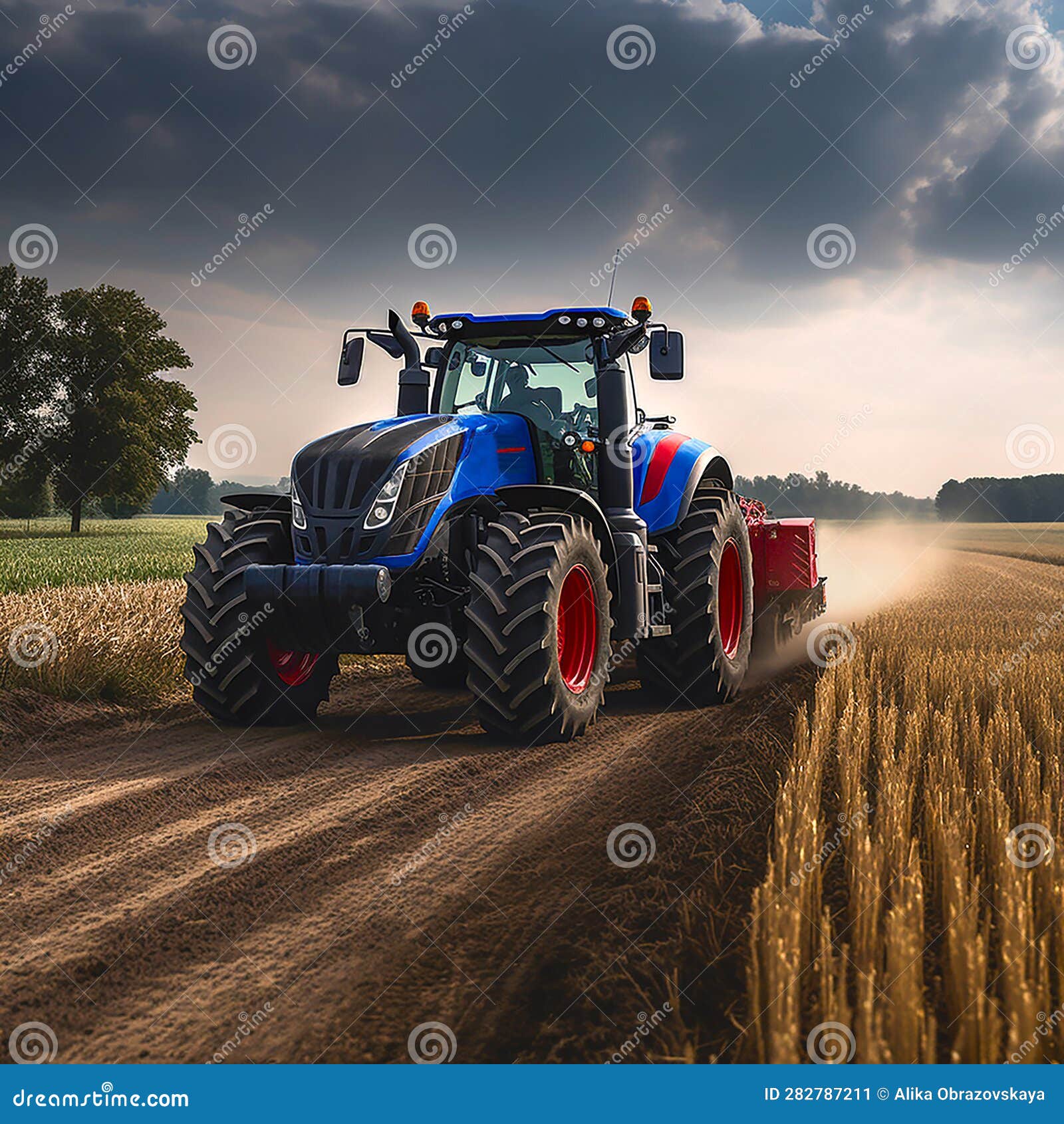 Modern Tractor New Holland T8 Works in Field Stock Illustration ...