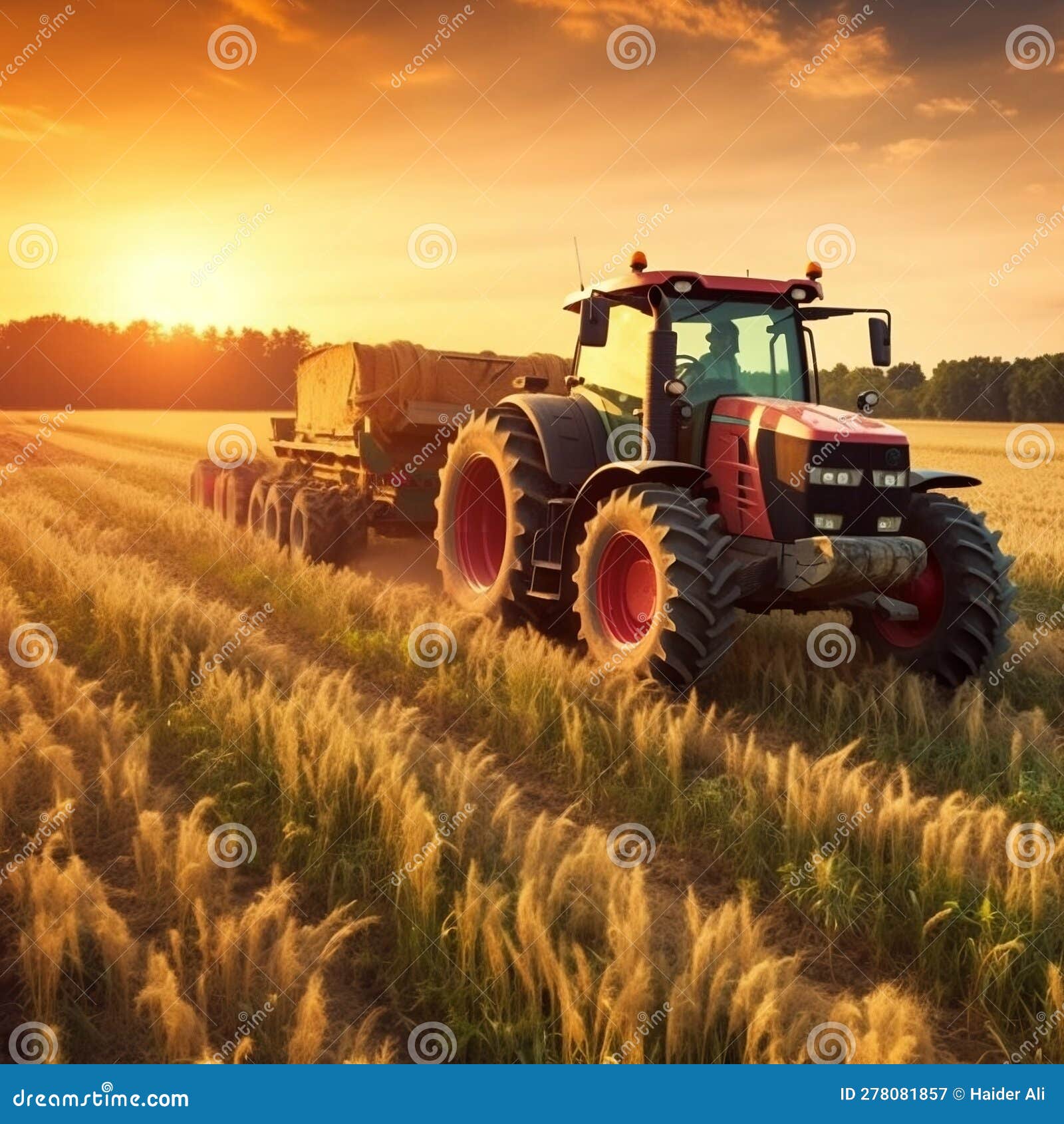 Modern Tractor: Sunset Field Work. Generative AI Stock Image - Image of ...