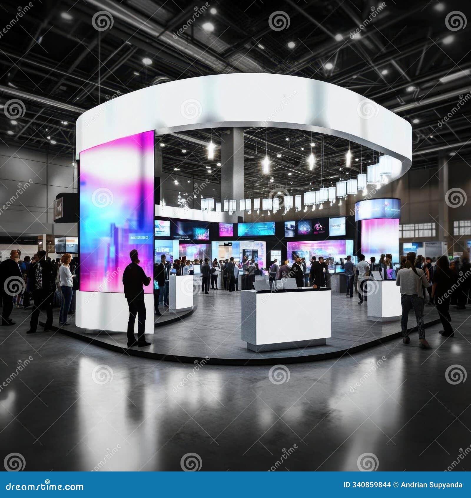 Modern Trade Show Booth Design with Digital Displays Stock Illustration ...