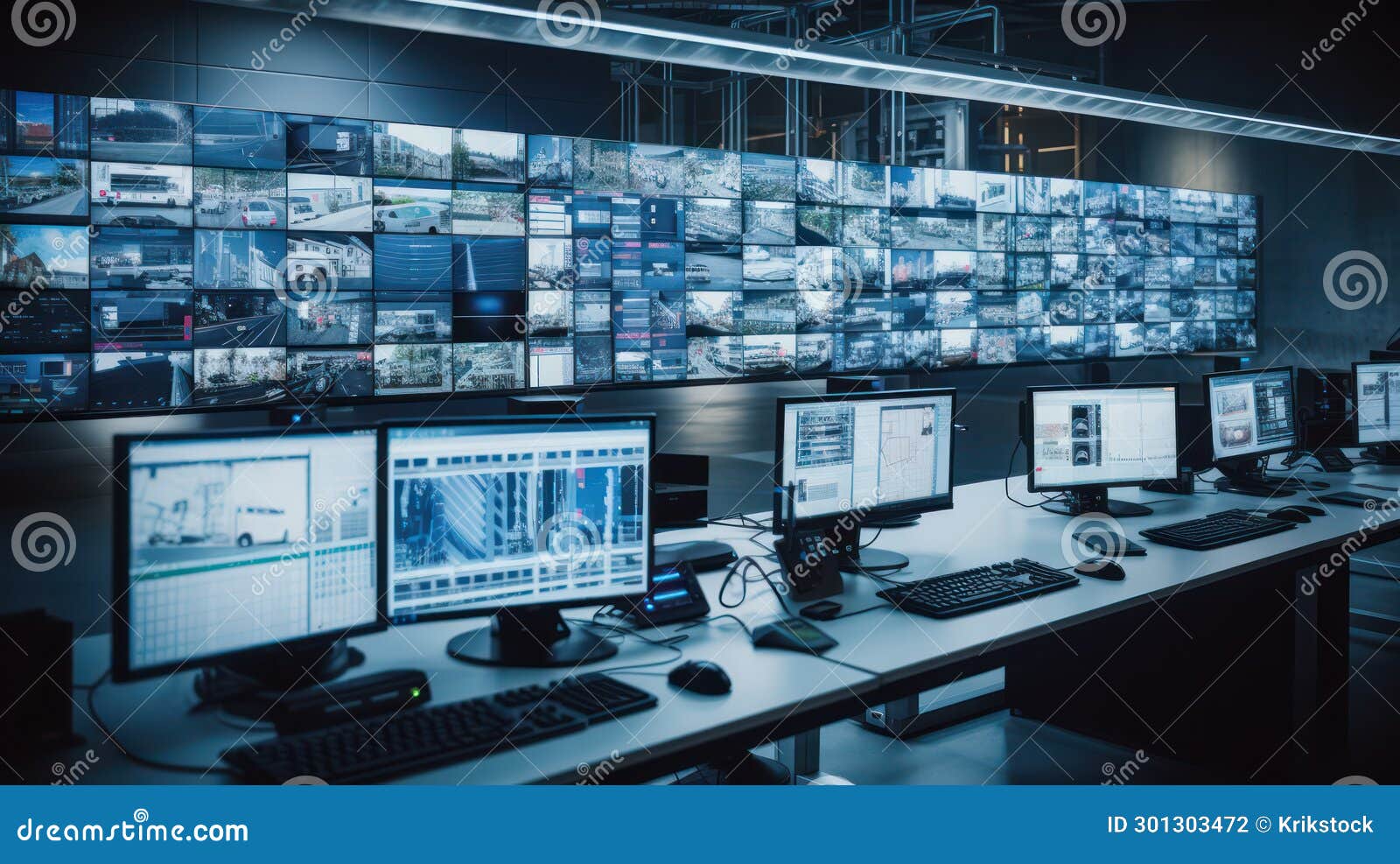 Modern Traffic Control Room with Multiple Screens Stock Illustration ...