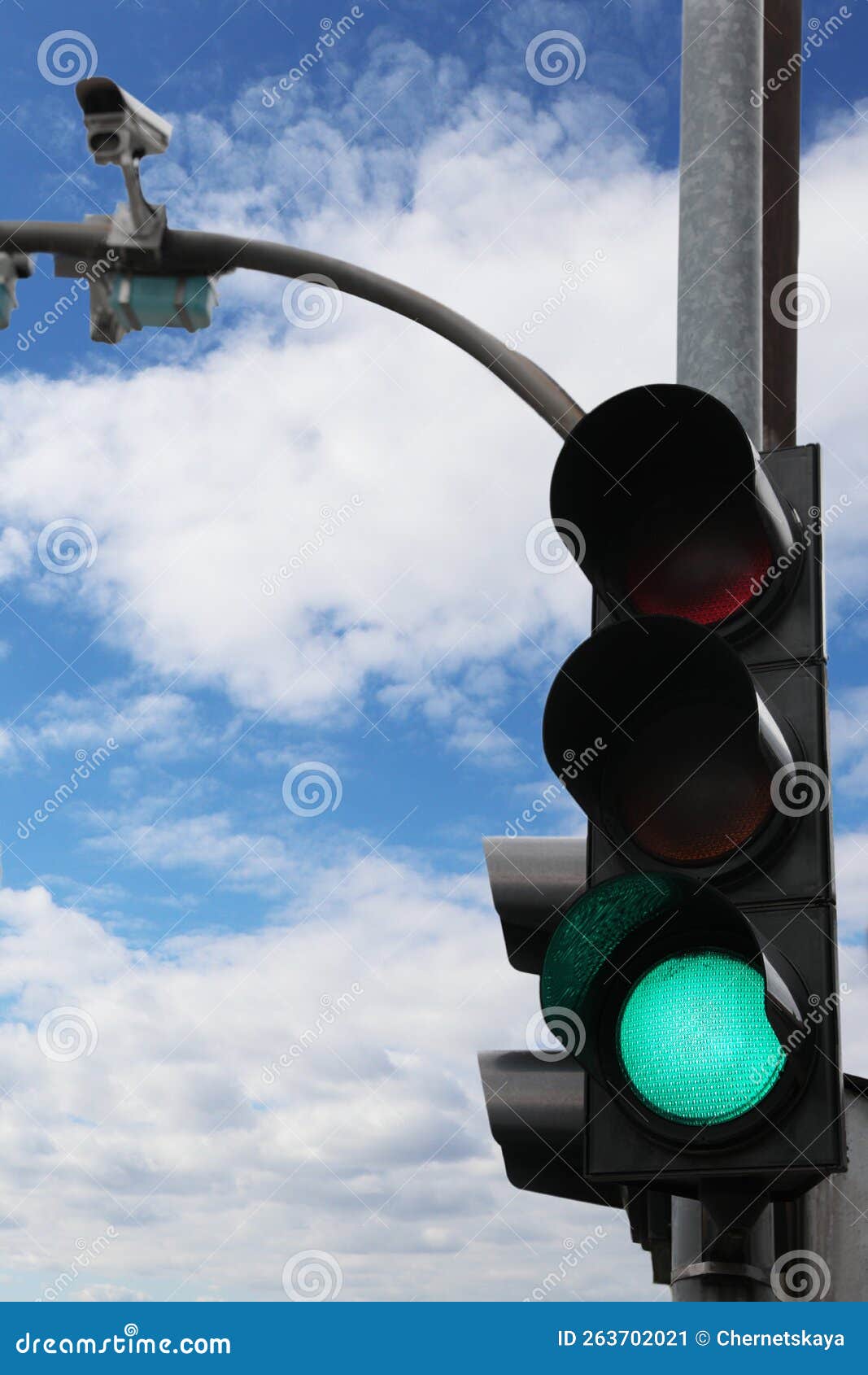 Modern Traffic Light in City Against Cloudy Sky Stock Image - Image of ...