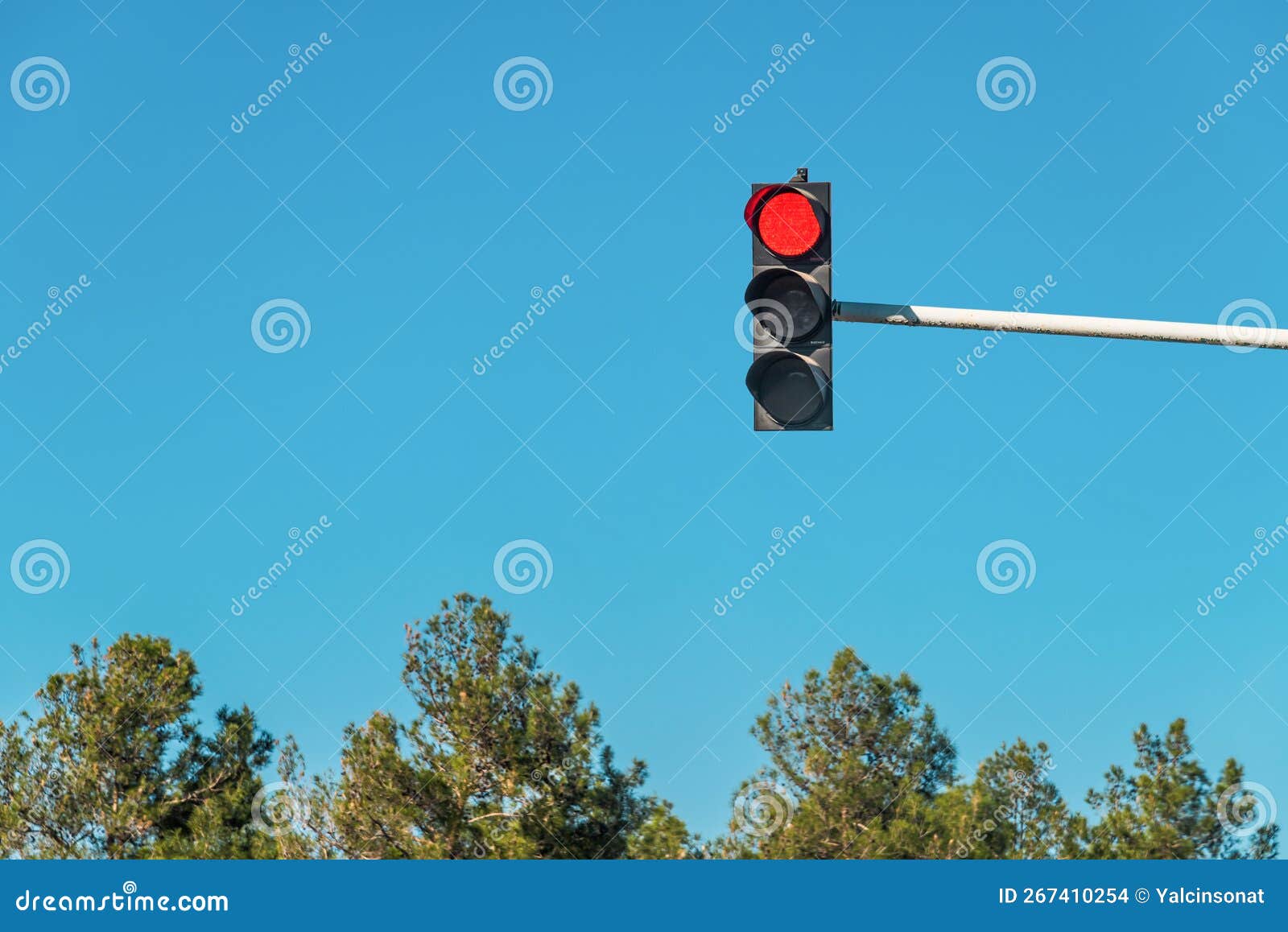 Modern Traffic Light with Red Light in Front of Cloudless Sunny Blue ...