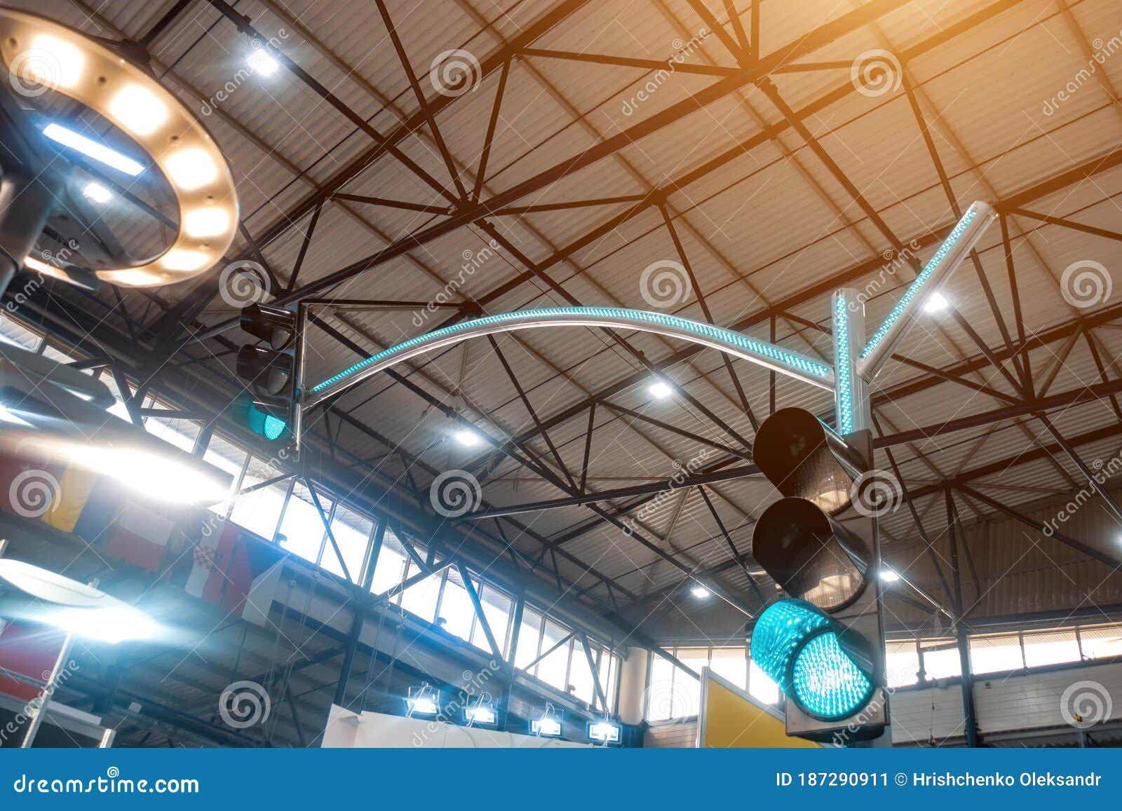 Modern Traffic Light Shines Green Stock Image - Image of shines, safety ...