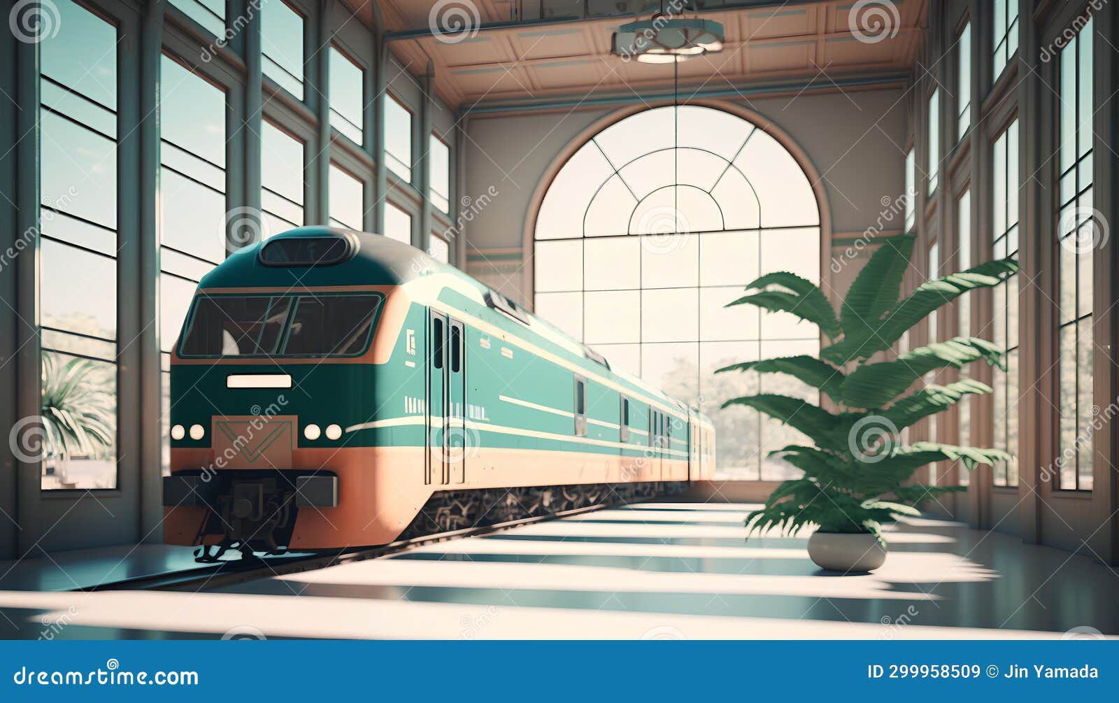 Modern Train in the Interior of the Train Station. 3D Rendering Stock ...