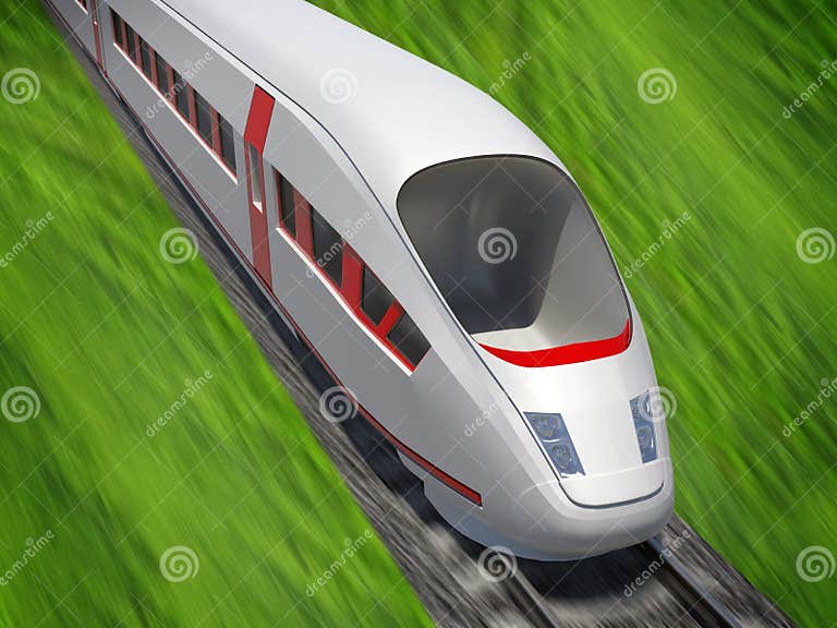 Modern Train Moving Forward on Rail-tracks Stock Illustration ...