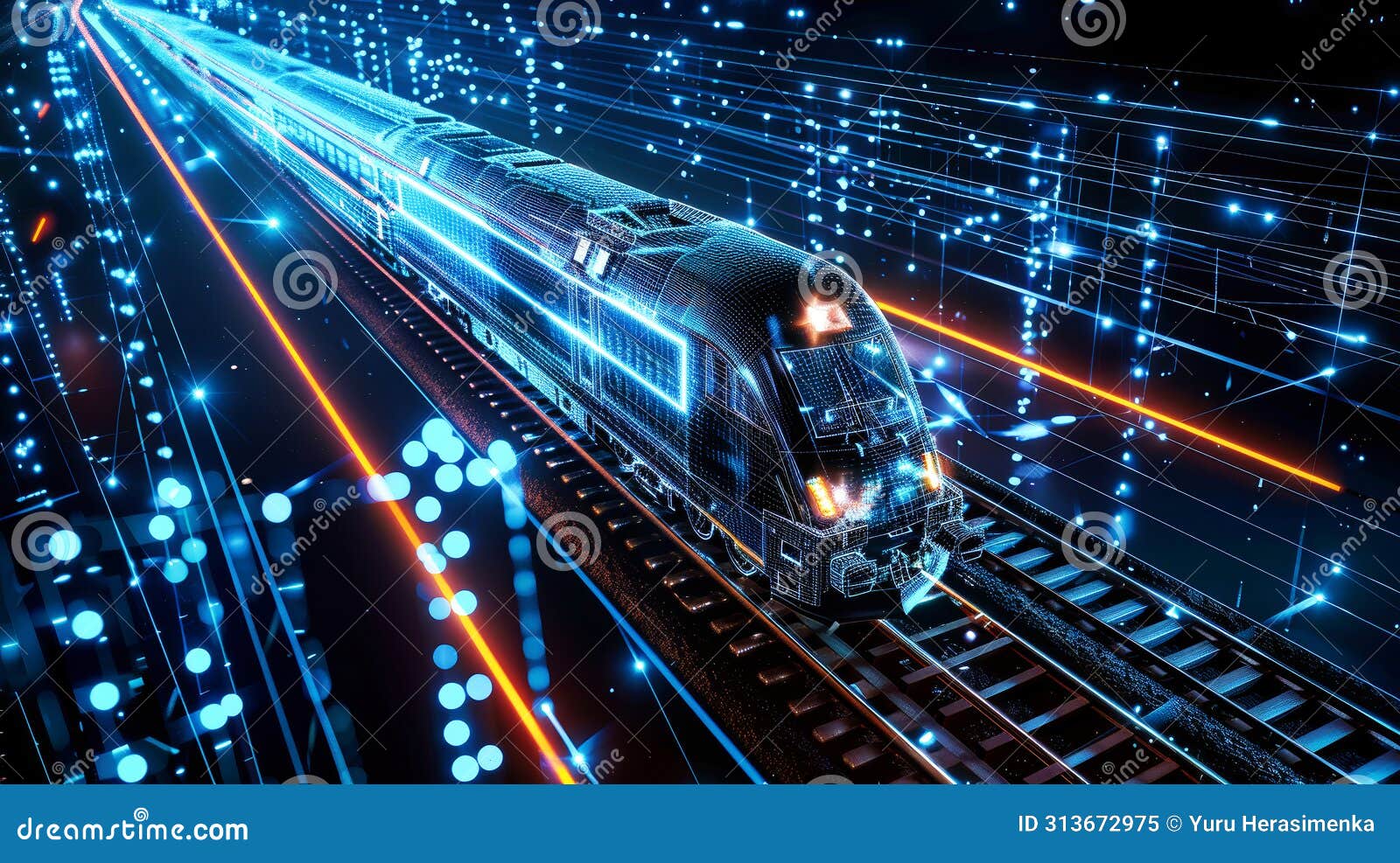 A Modern Train is Seen Traversing through a Tunnel Illuminated by Vivid ...